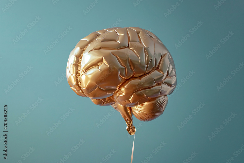 Brain shaped inflated helium balloon. Inspiration and new ideas concept ...