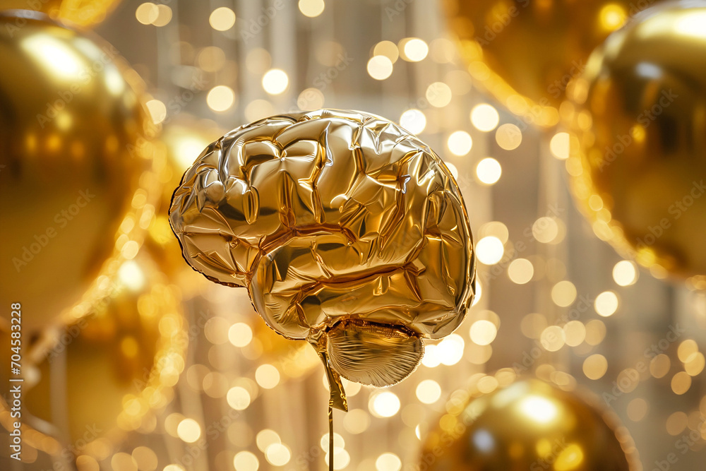 Brain shaped inflated helium balloon. Inspiration and new ideas concept ...
