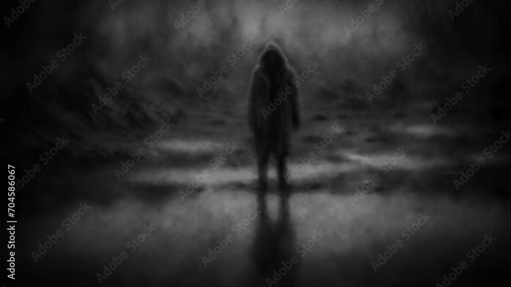 Vidéo Stock Gloomy 2d animation. Dark reflection in water. Scary man ...