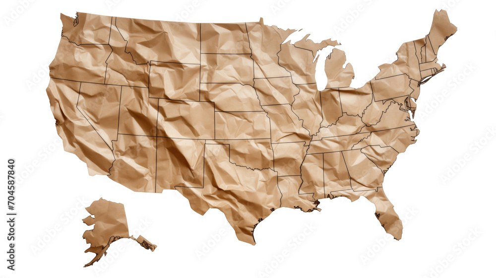Map of USA with crumpled paper isolated on transparent background. Eco ...
