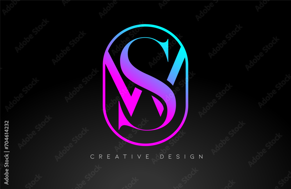 Purple Blue WS SW Letter logo Icon Design with Rounded Shape and ...