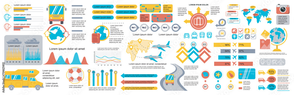 Mega set of travel infographic elements data visualization vector ...