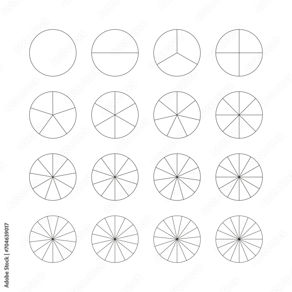 Segmented charts. Set of pie, pizza chart template. Many number of ...