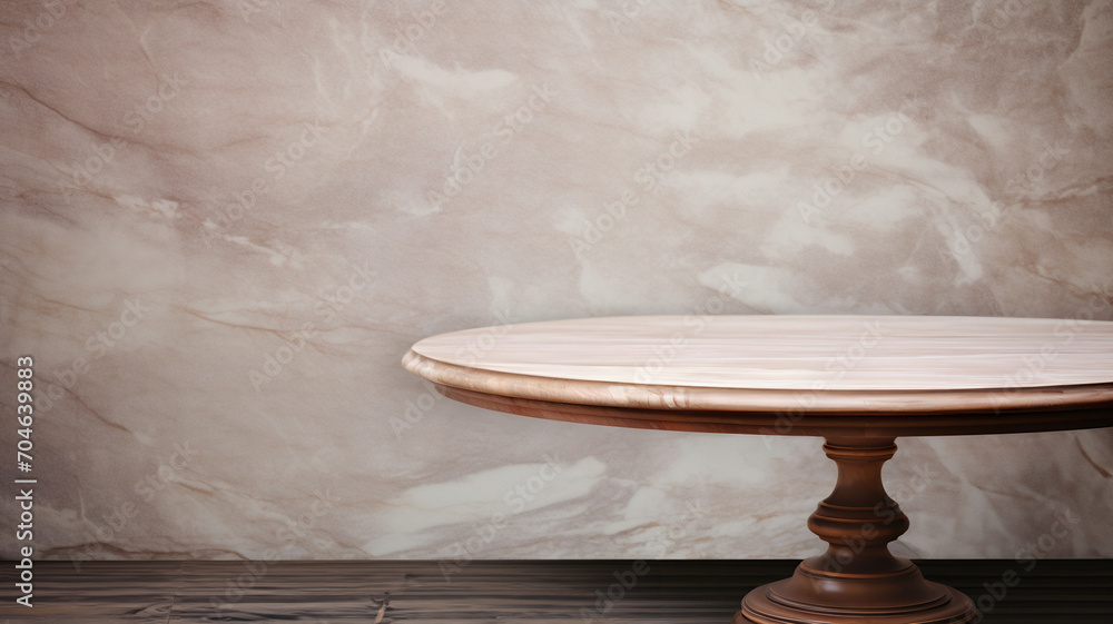 Empty wooden table, old school wood table in front of painted wall ...