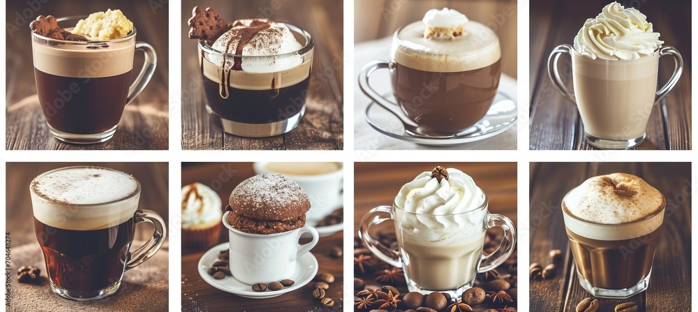 Vibrant and stylish collage of various coffee shop products, divided ...