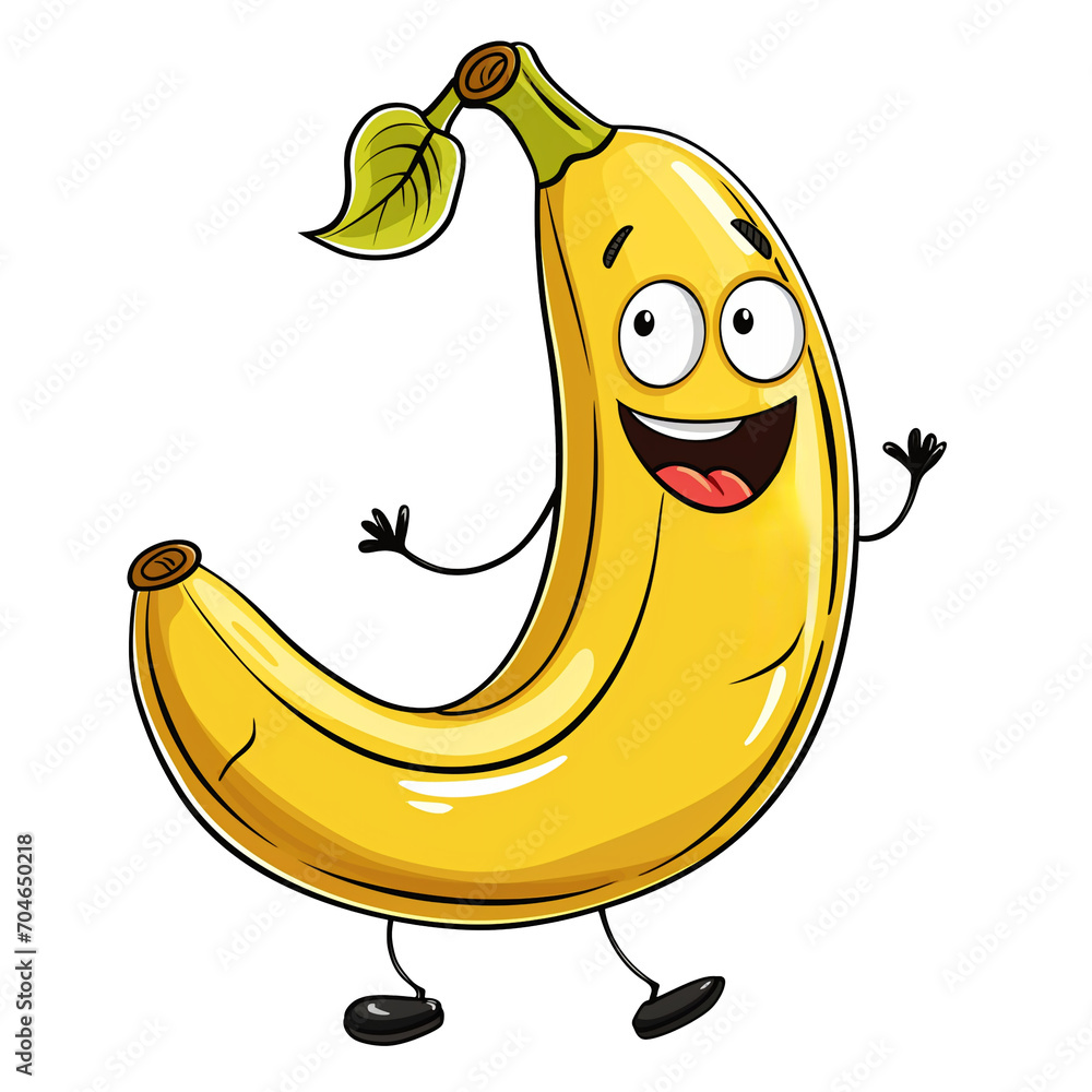 happy jubelnde gelbe Banane mit Gesicht (Augen und Mund), Armen und ...