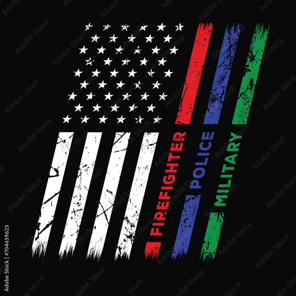 Usa Flag With Firefighter Police Military First Responders Flag, T ...
