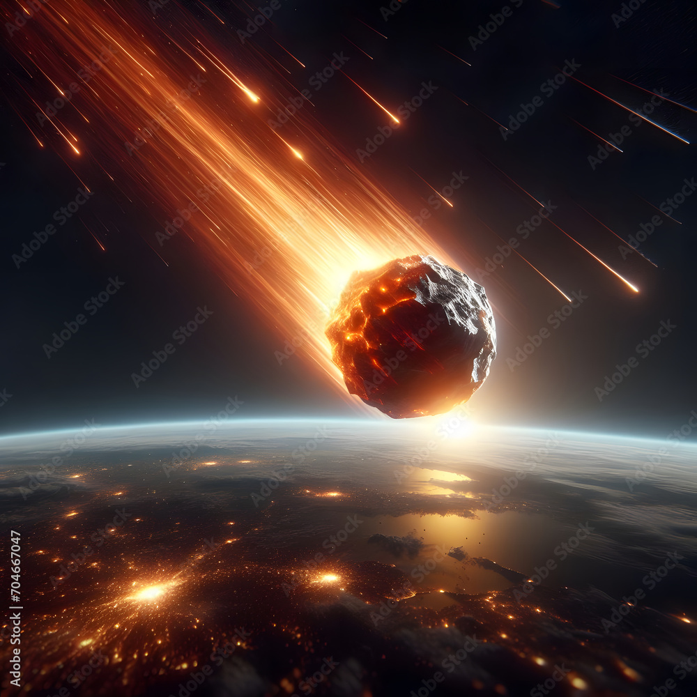 Extinction-level event with a meteorite hurtling towards planet earth ...