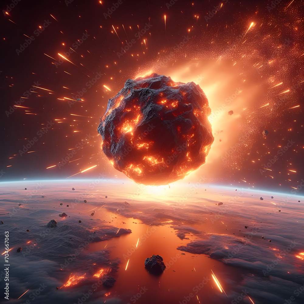 Extinction-level event with a meteorite hurtling towards planet earth ...