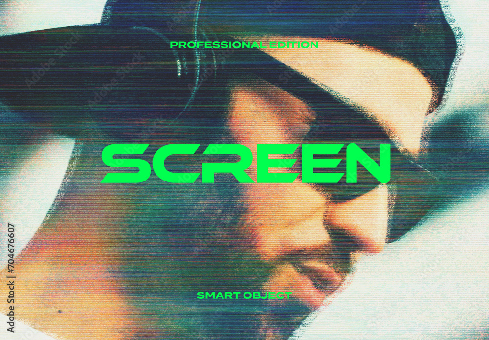 Glitch Screen Display TV CRT VHS Photo Effect Paper Texture Template Mockup Overlay Style Stock ...