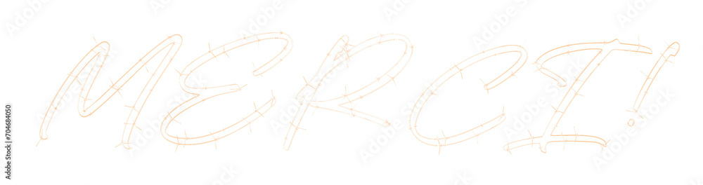 Metalic gold MERCI! text, barbed wire 3d render effect, isolated on ...