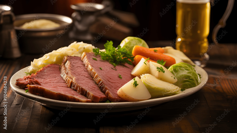Traditional Irish meal for St. Patrick's Day with corned beef and ...