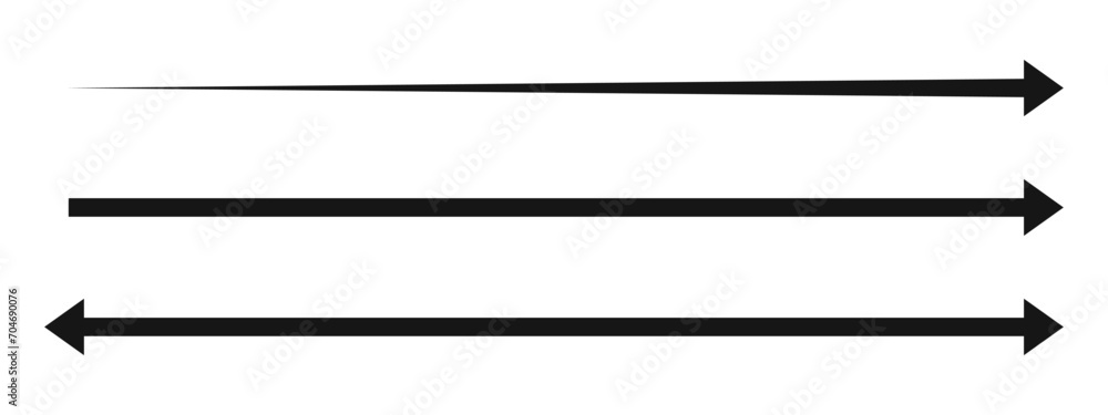 Long straight arrow and double arrow icons. Black horizontal pointer ...
