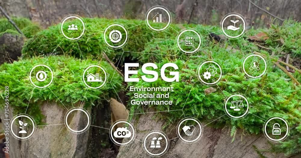 ESG concept of environmental, social and governance.icons ESG on green ...