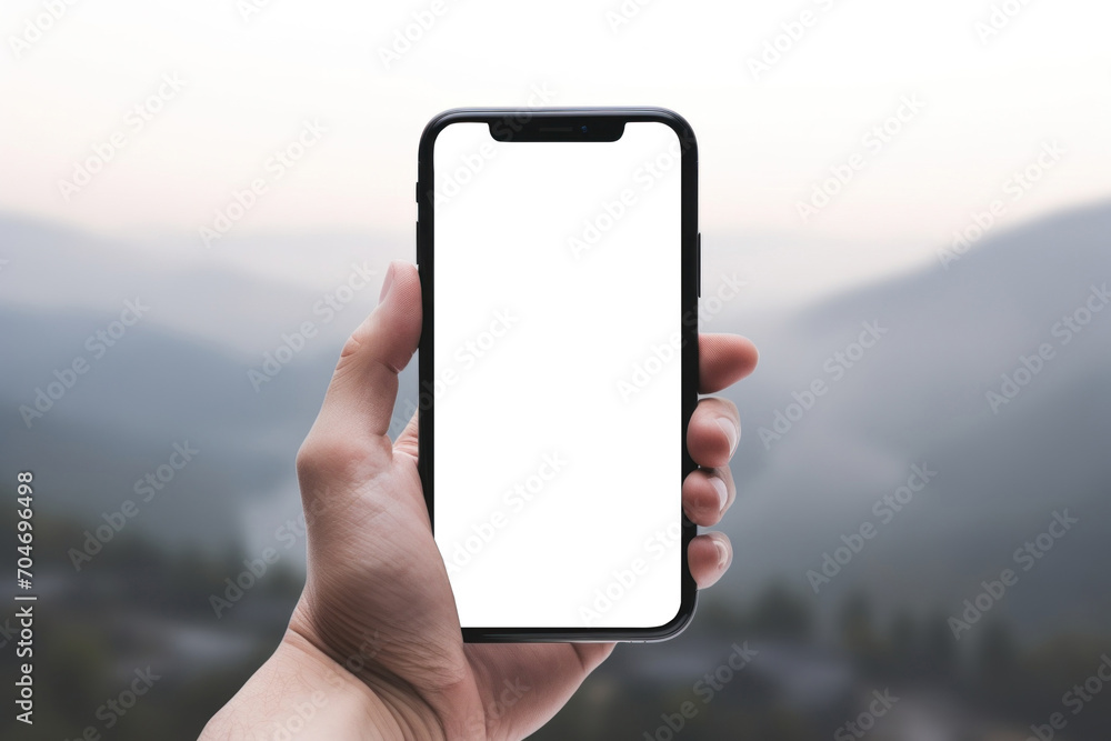 Hand using smartphone in vertical position, mockup template. Man ...