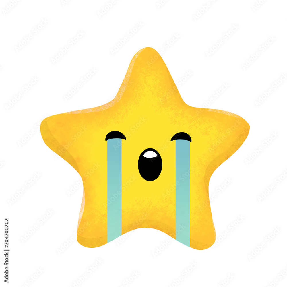 Cute star crying sadness face cartoon hand drawn stars yellow clipart ...