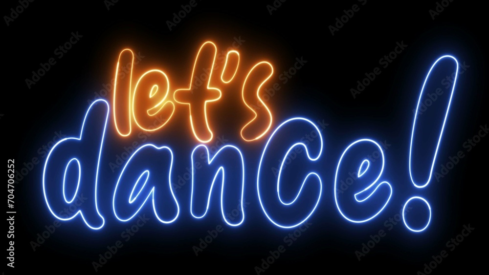 Let's Dance text font with light. Luminous and shimmering haze inside ...