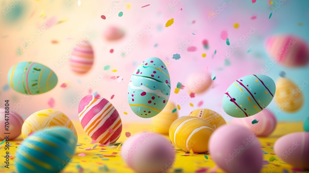 cute colorful easter eggs falling down like rain from sky. wallpaper ...