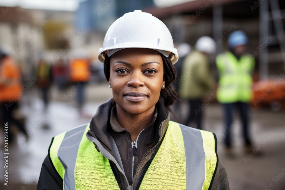 Portrait of a Determined Female Construction Worker, Wearing a Hard Hat ...