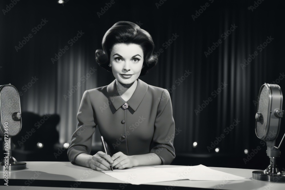 Foto de Vintage Portrait of a Female News Anchor from the 1960s ...