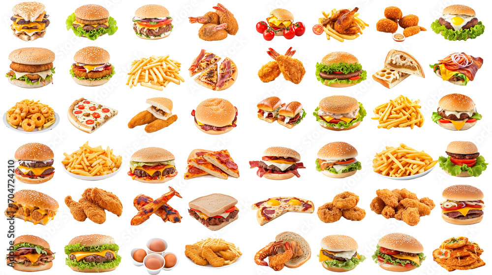 All Fast Food collection set, isolated on white background. Fried ...
