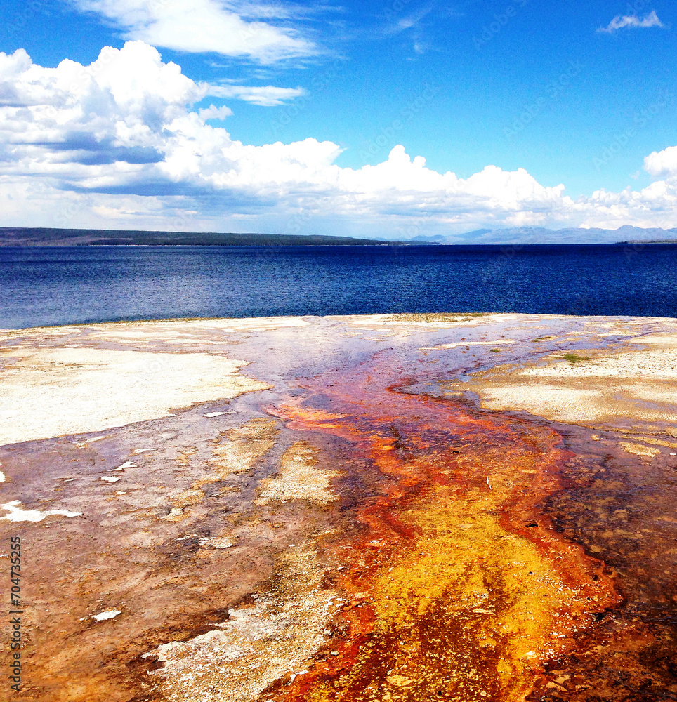 Spectacular panoramic views of West Thumb Geyser Basin in Yellowstone ...