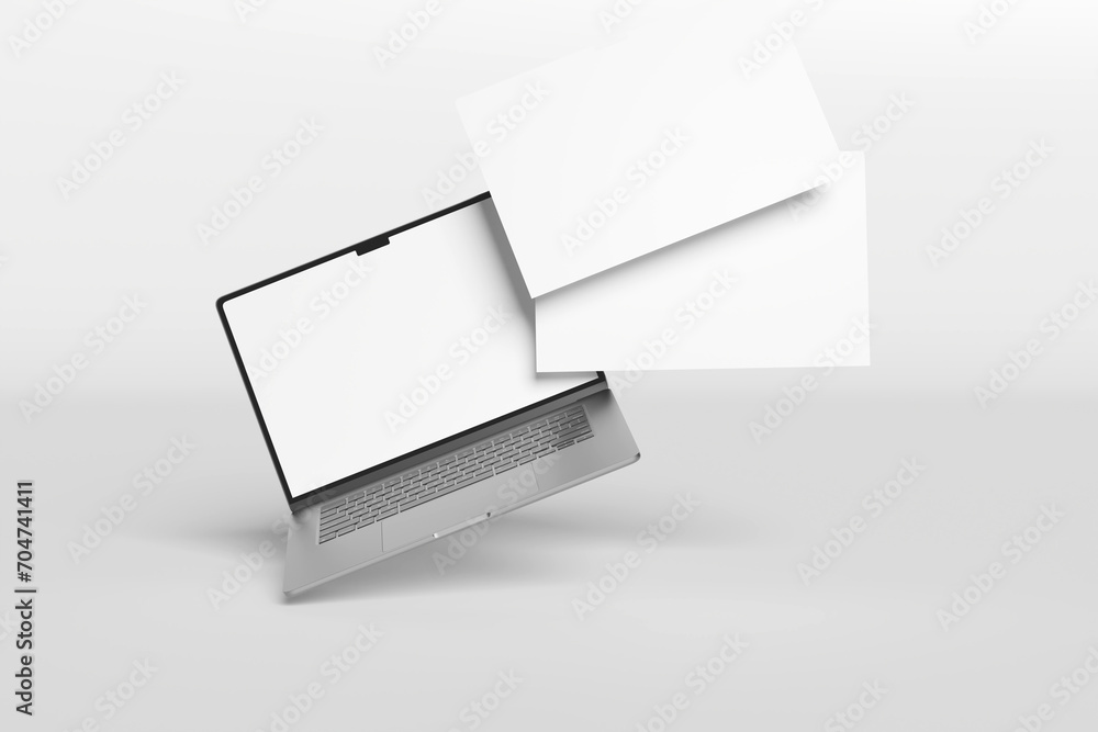 Laptop with transparent screen. tilted laptop Laptop mockup. Stock ...