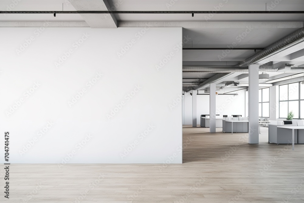 Large empty office space with white wall Stock Illustration | Adobe Stock