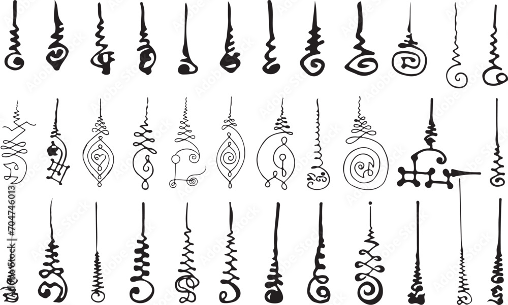 Thailand talisman set. Thai ancient traditional tattoo,Sak yant thai ...