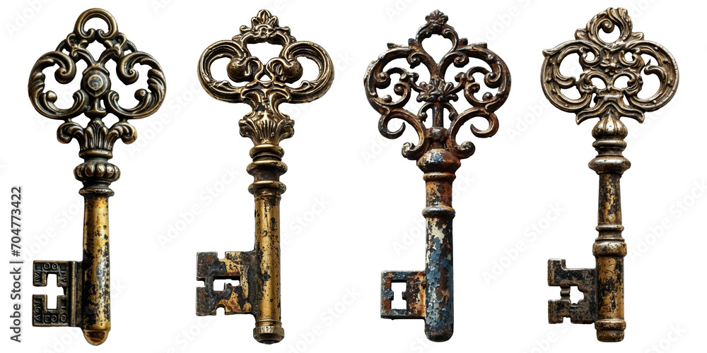 Set of vintage golden keys isolated transparent background. PNG ...