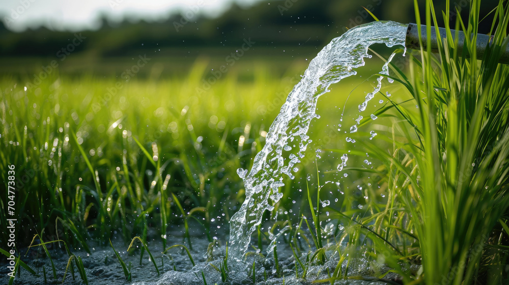 a potable water flow through a pipe into a field of rice, Giraffe ...