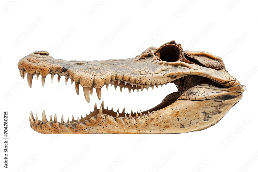 skull is open-mouthed displaying an array of sharp and pointed teeth ...