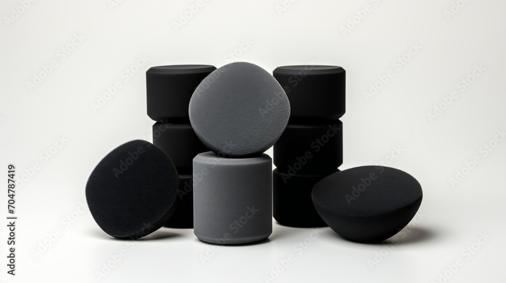 Black cosmetic sponges for apply make up. Set of square and round ...