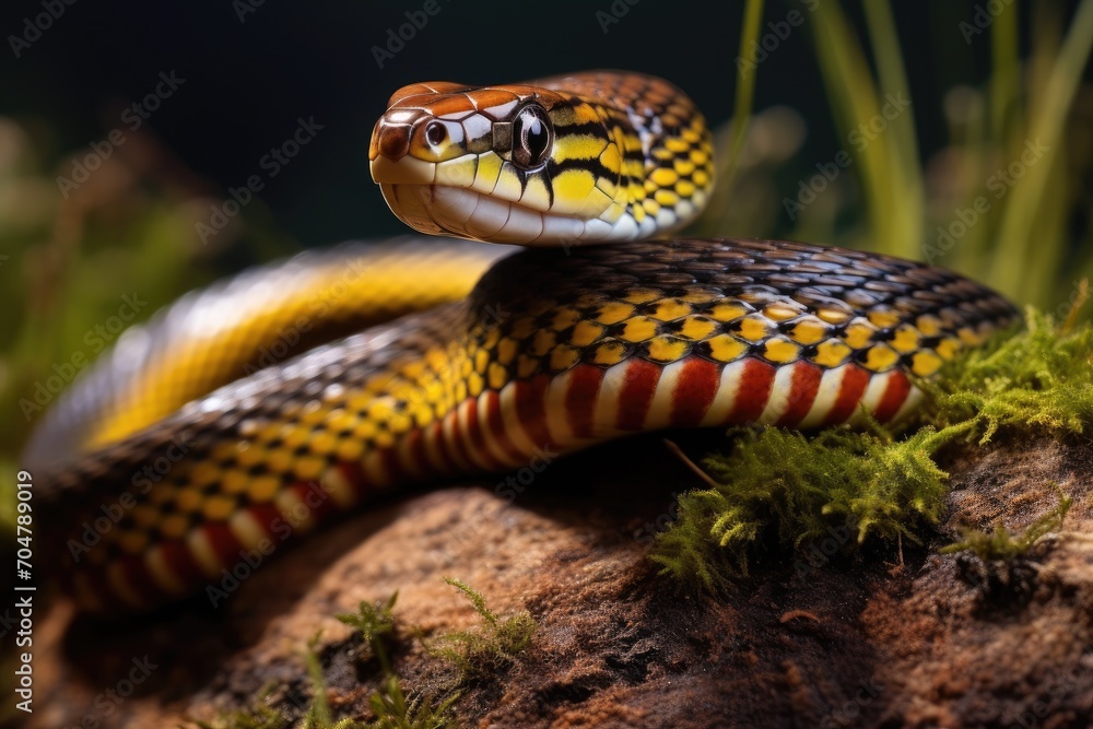 Close Up of Snake on Rock, Detailed Image of Serpent Resting on Stone ...