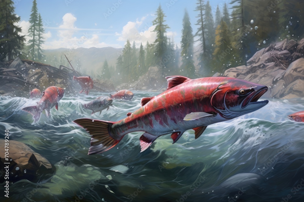 Experience the awe-inspiring sight of a salmon defying gravity as it ...