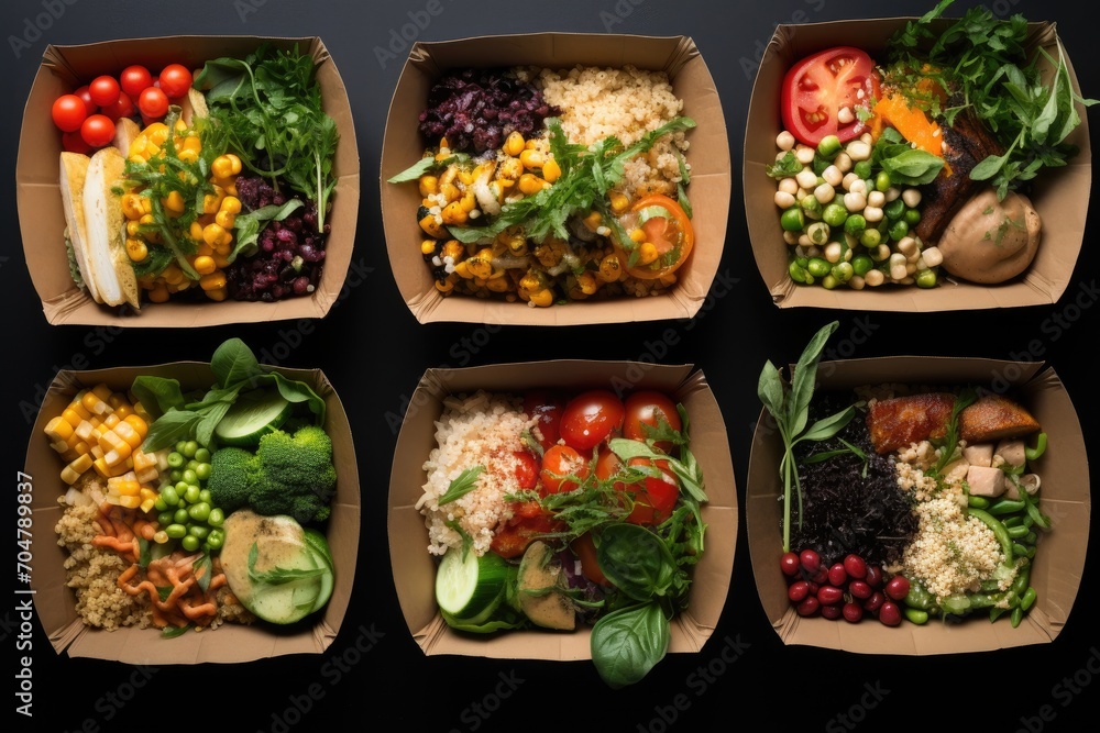 Boxes filled with different types of food, offering a wide range of ...