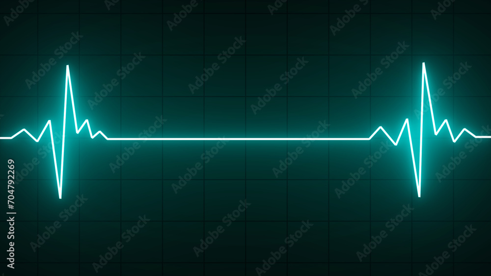 Glowing bright blue neon Heart pulse monitor with signal ...