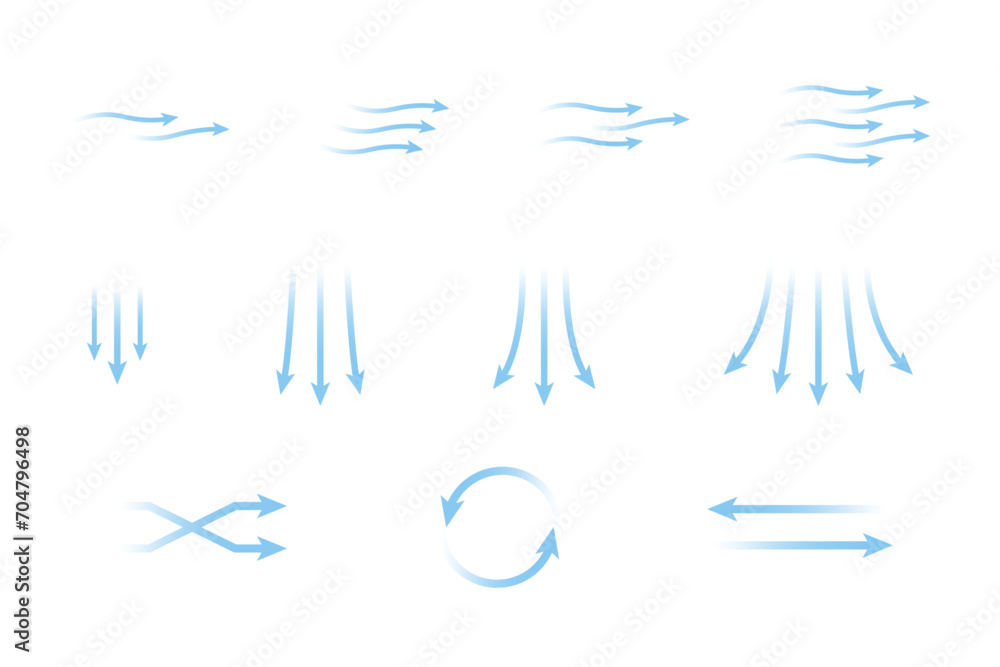 Wind flow arrow direction collection vector. Air conditioner air flow ...