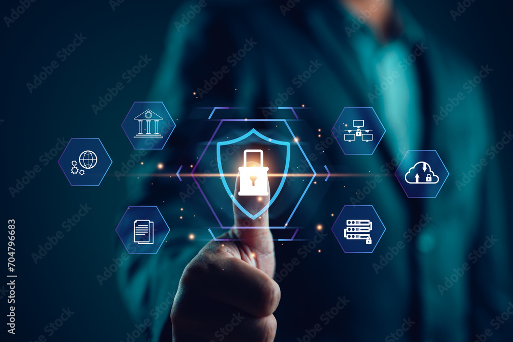 Cybersecurity And Privacy Concepts To Protect Data Lock Icon And Internet Network Security