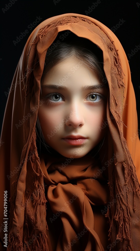 Muslim little girl praying with sad face emotional expression Stock ...