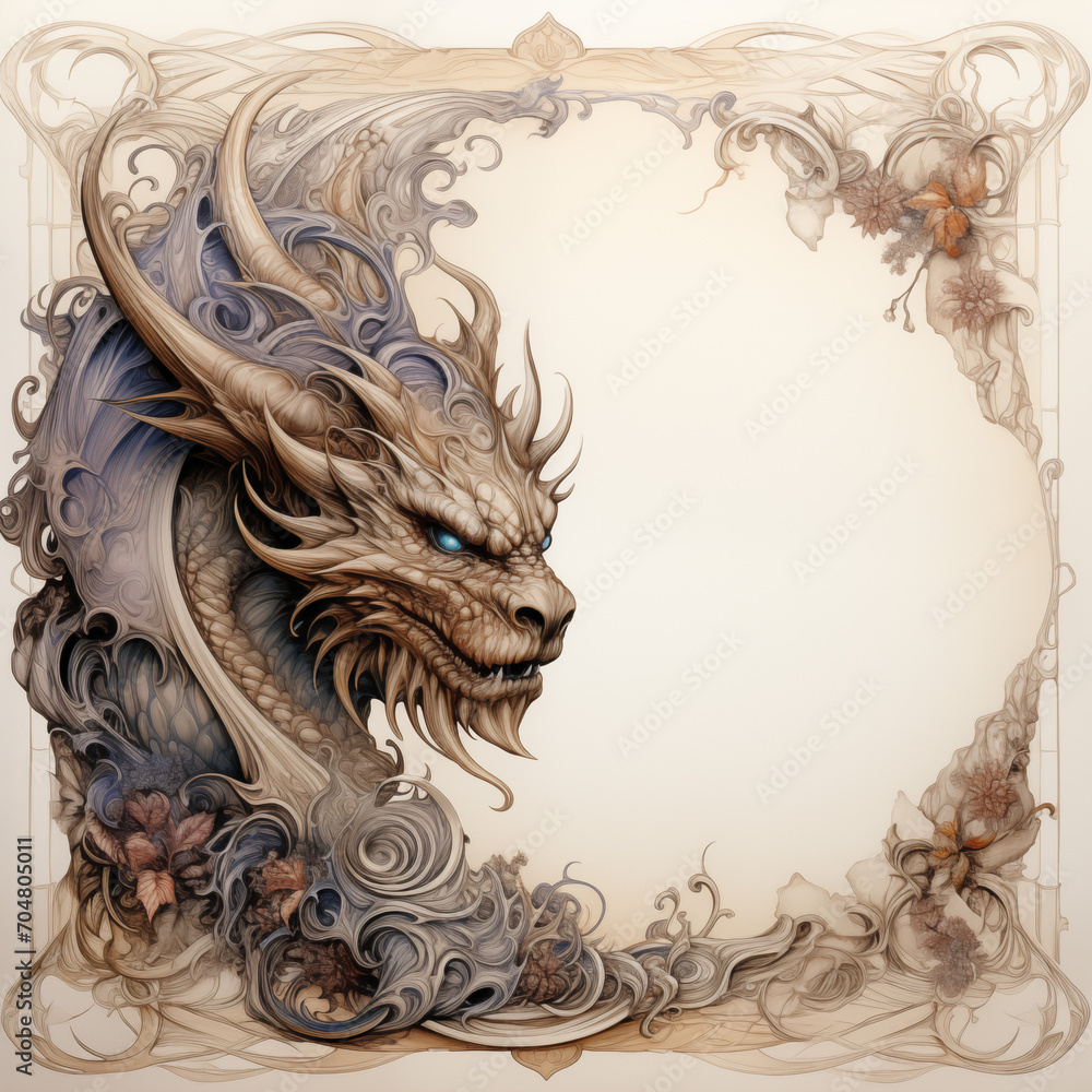 dragon head frame border design with some blank space Stock Photo ...