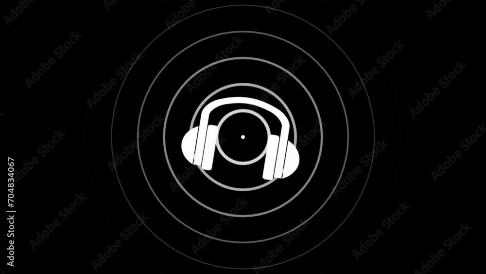 White color wireless Headphone icon with radio sound wave outline and ...