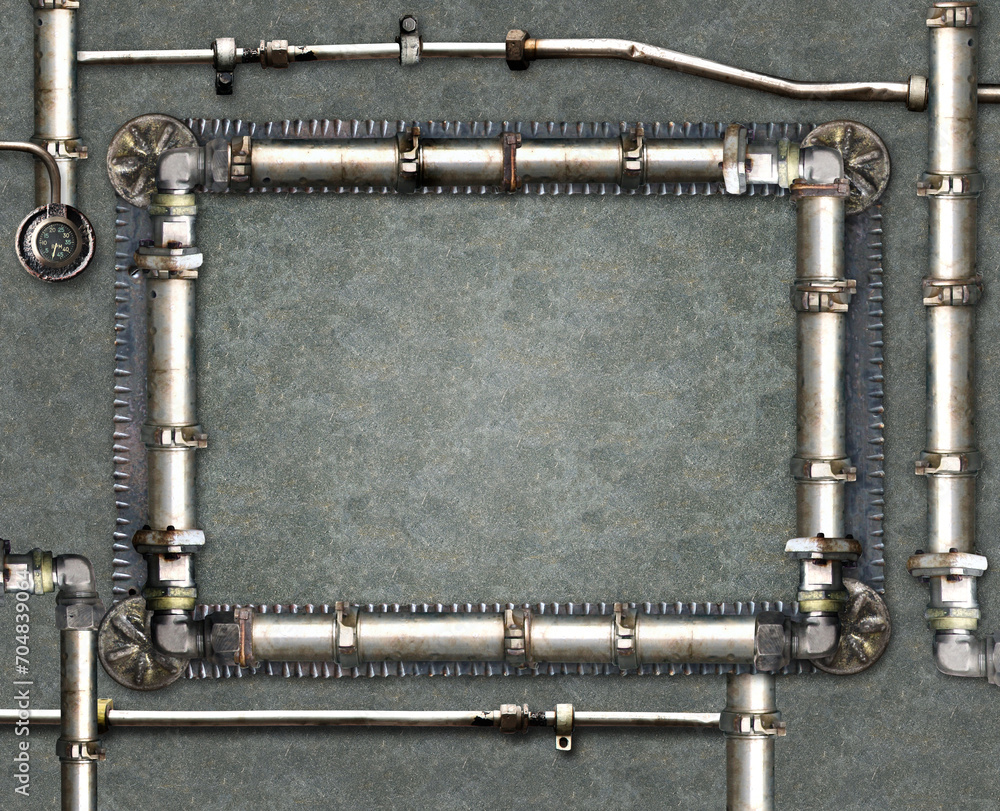 Vintage steampunk decoration with pipe frame. Retro pipelines and pipe ...