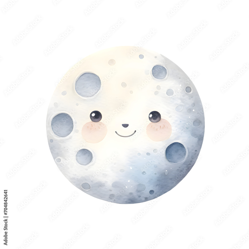 Cute watercolor moon illustration. Kawaii watercolor moon illustration ...