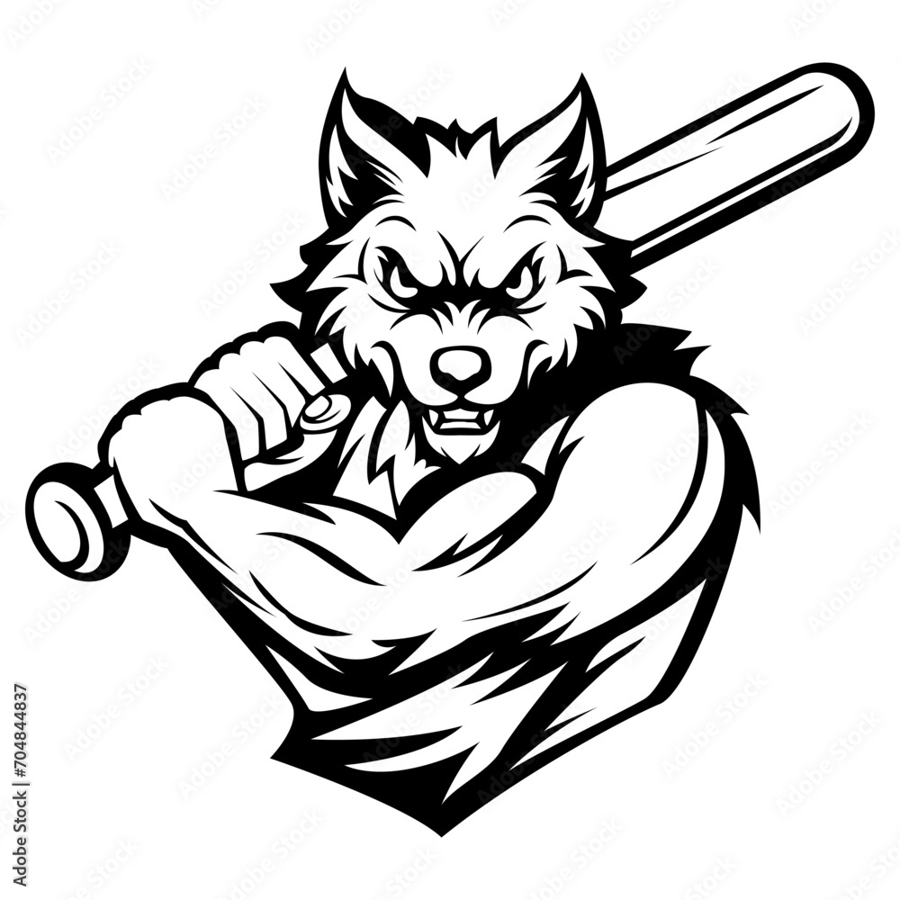 Wolf mascot, Angry wolf. Baseball team logo. emblem of a wolf on a ...