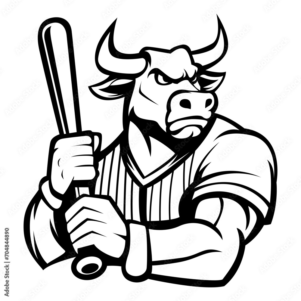 Angry Bull. Baseball team logo. Bull mascot, emblem of a Bull on a ...