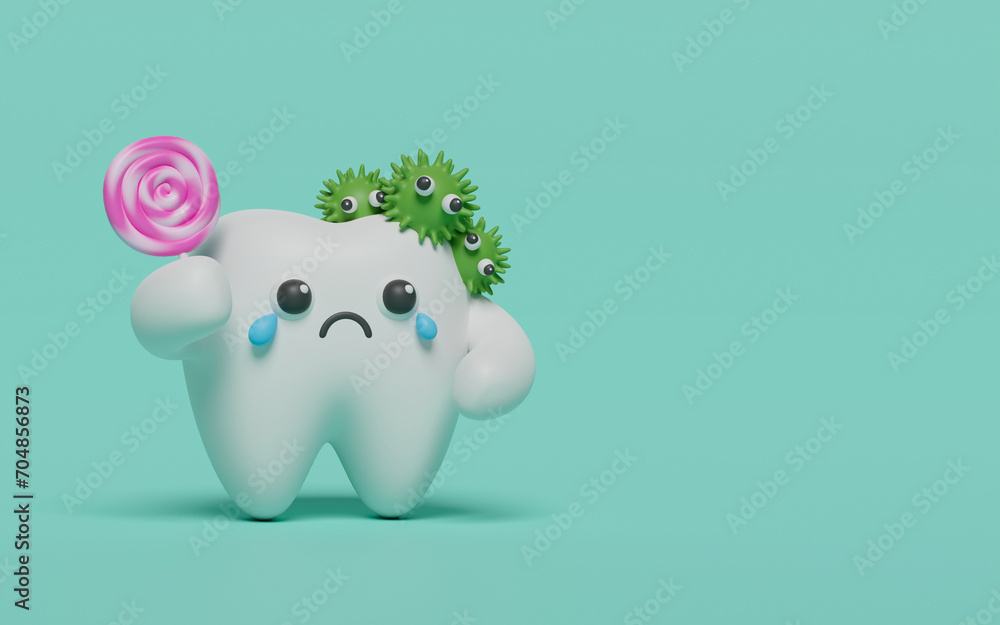 Tooth character sad bad caries decay tooth with bacteria toothache ...