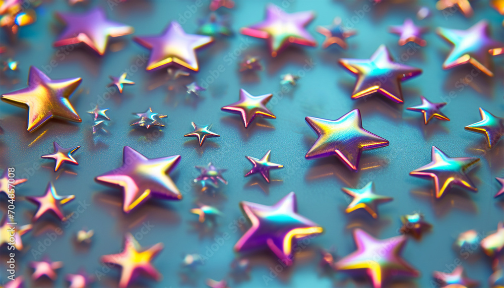 Holographic neon stars background. 3d render, ultraviolet neon star ...