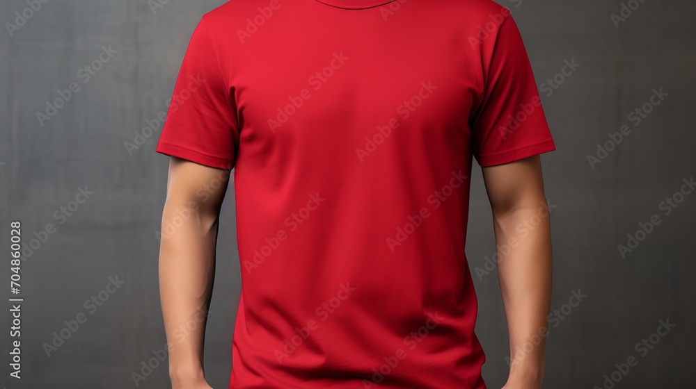 Red t shirt mockup template for design print studio bright shot of man ...