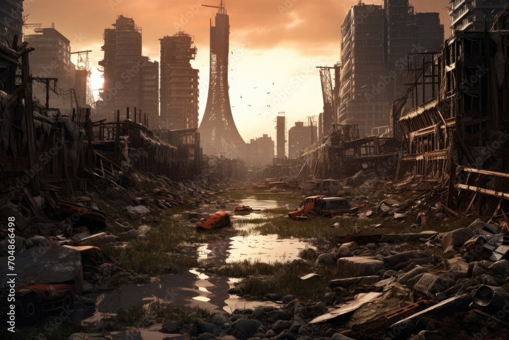 An image capturing the aftermath of a city overwhelmed by water and ...